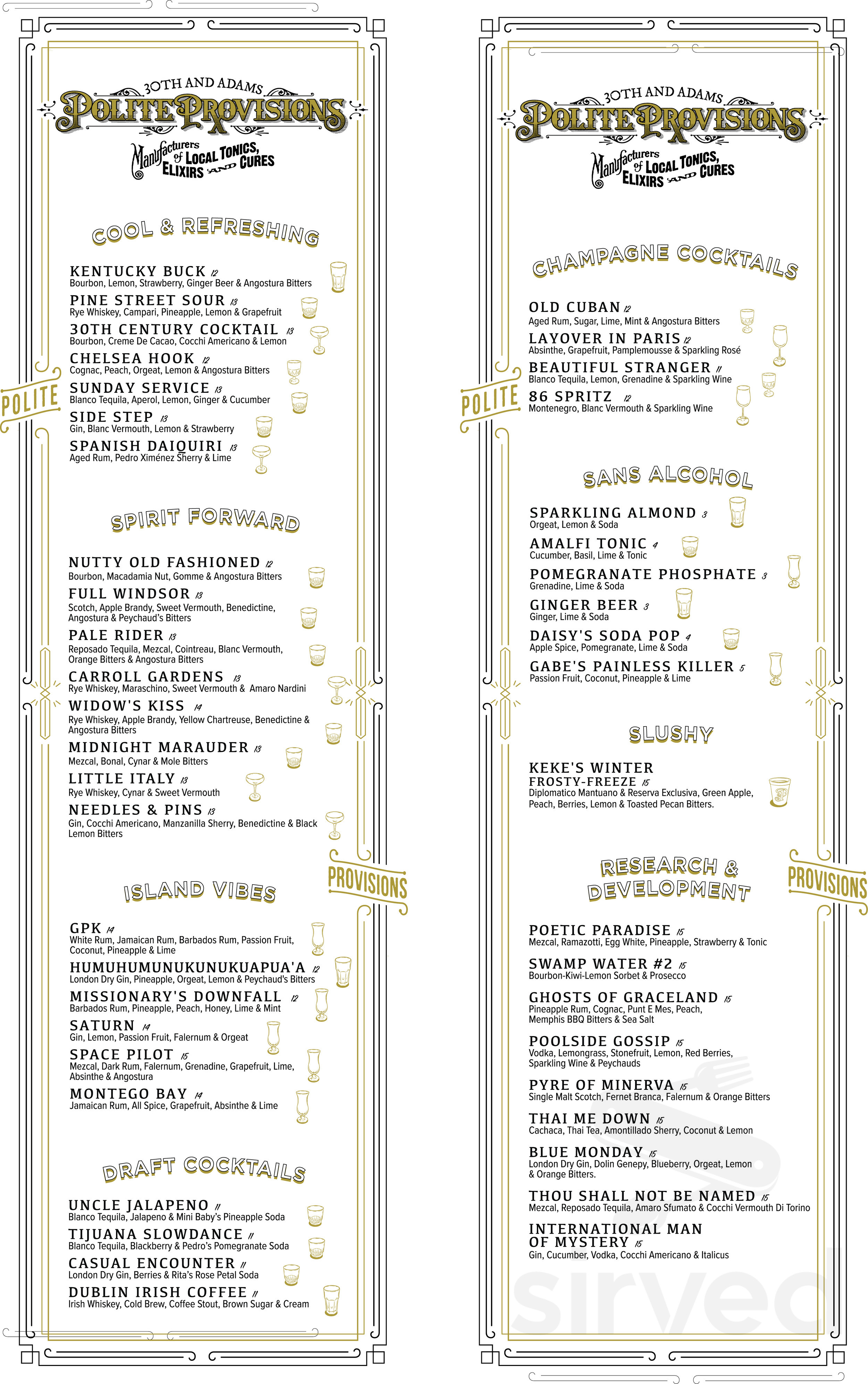 Polite Provisions menu in San Diego, California, USA