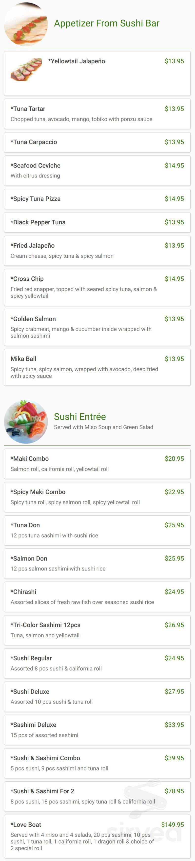 Mika sushi 3 menu in Denver, Colorado, USA