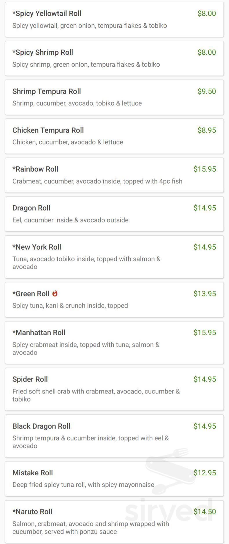 Mika sushi 3 menu in Denver, Colorado, USA