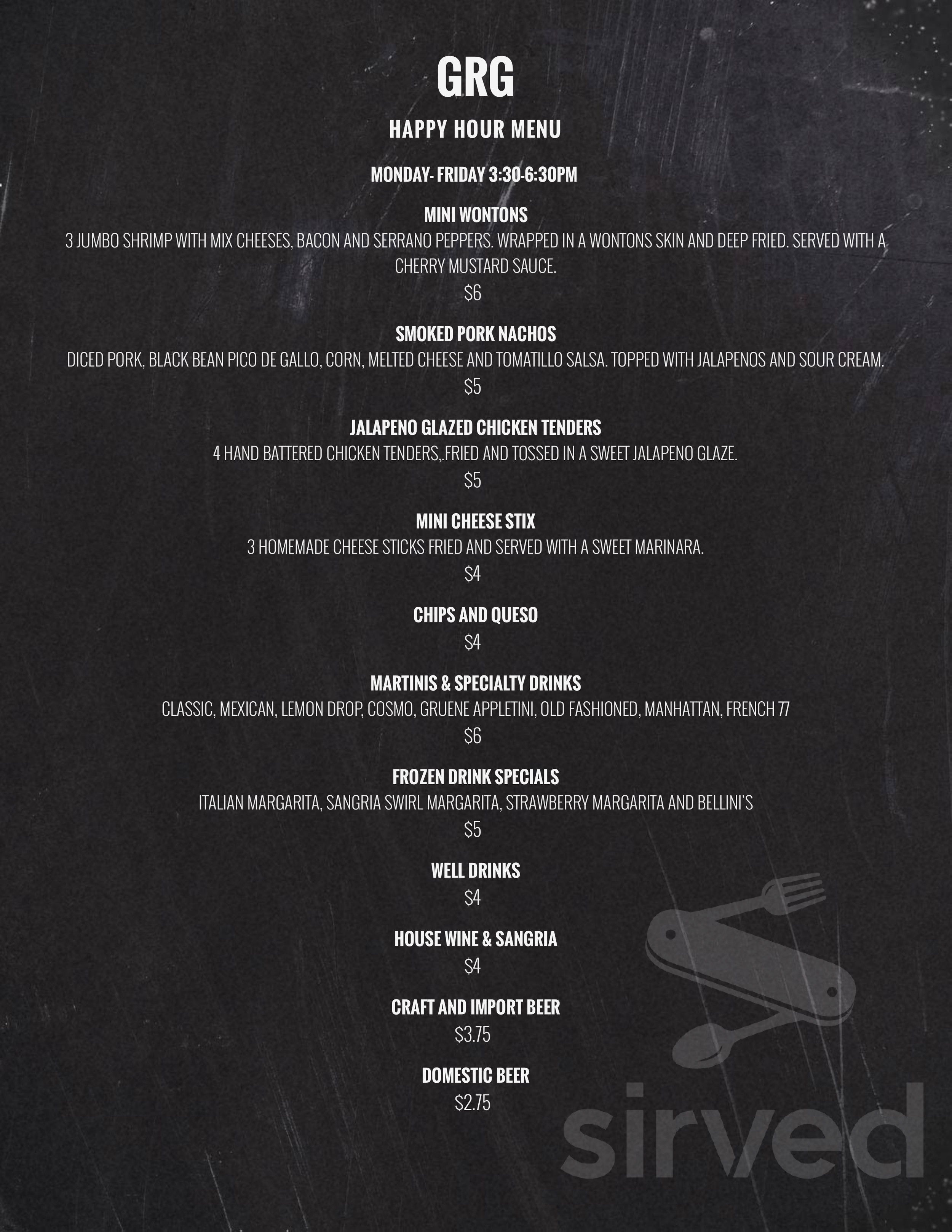 Menu for Gruene River Grill in New Braunfels, TX | Sirved