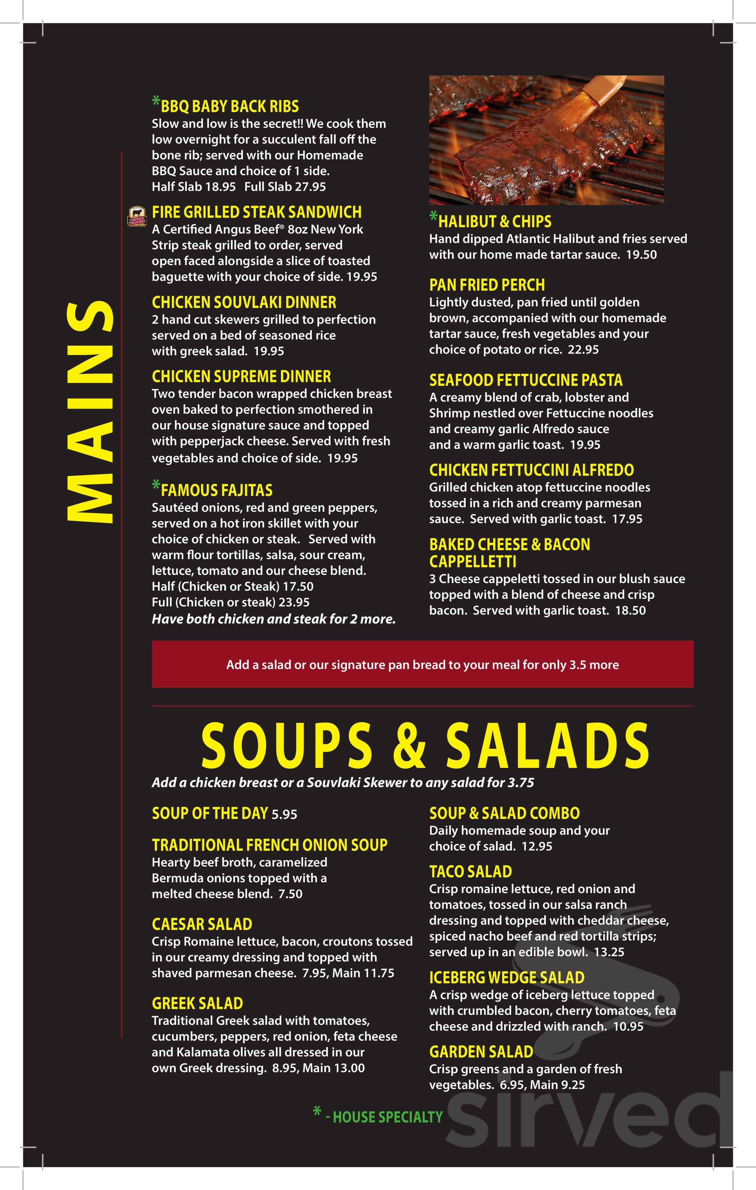 Boulevard Grill menu in Sarnia, Ontario, Canada