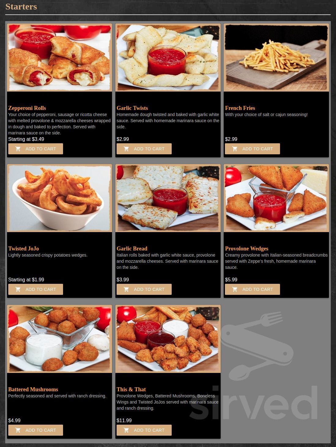 Zeppe's Pizzeria menu in Painesville, Ohio, USA