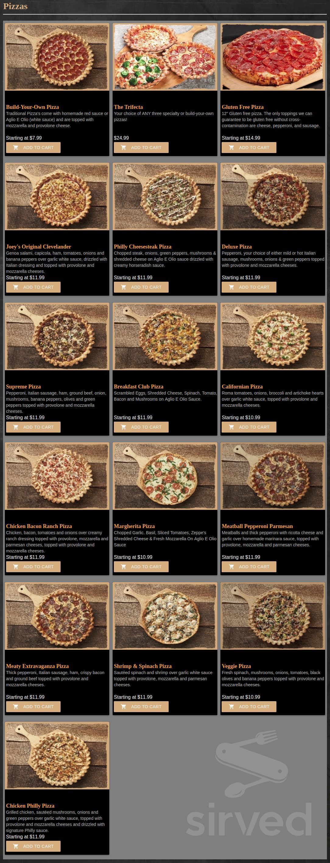 Zeppe's Pizzeria menu in Painesville, Ohio, USA