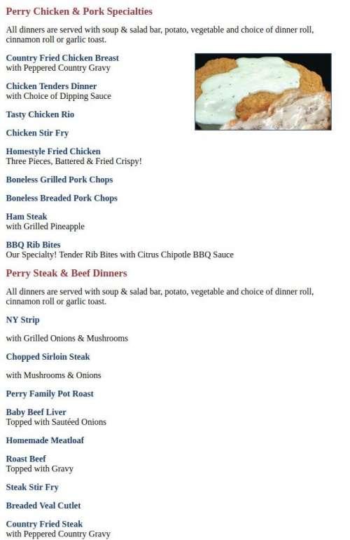 Perry Family Restaurant menu in Painesville, Ohio, USA