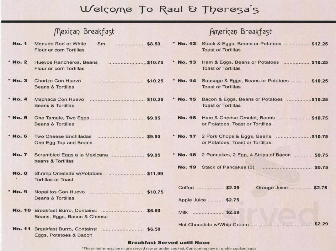 Raul and Theresa's Mexican Restaurant menus in Goodyear, Arizona ...