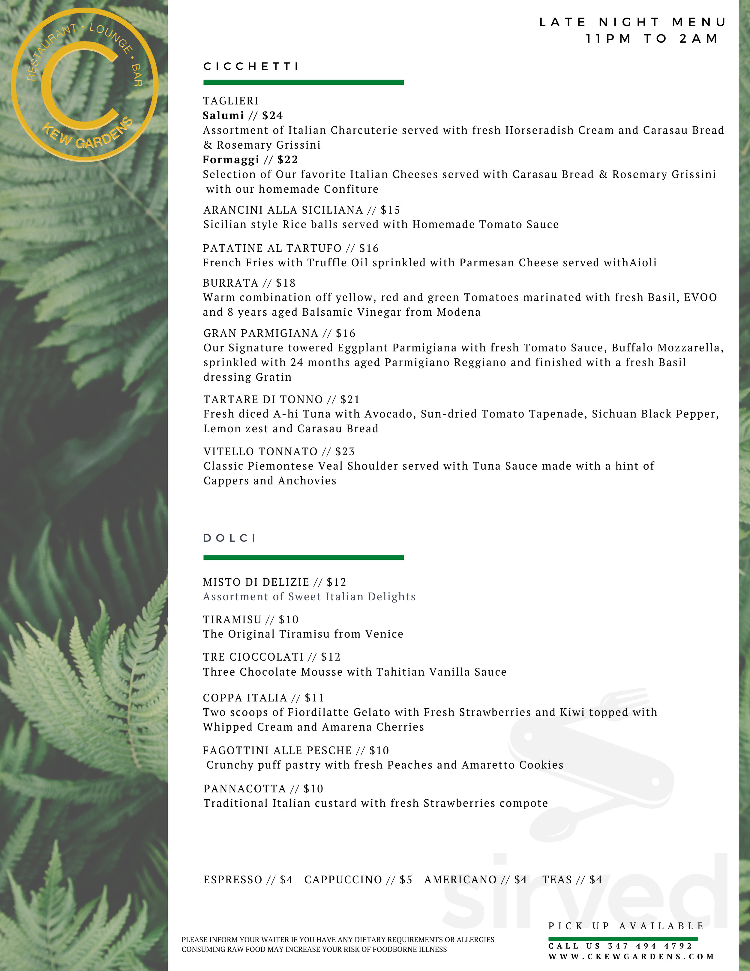 C Kew Gardens | Restaurant Lounge Bar menu in Queens, New York, USA