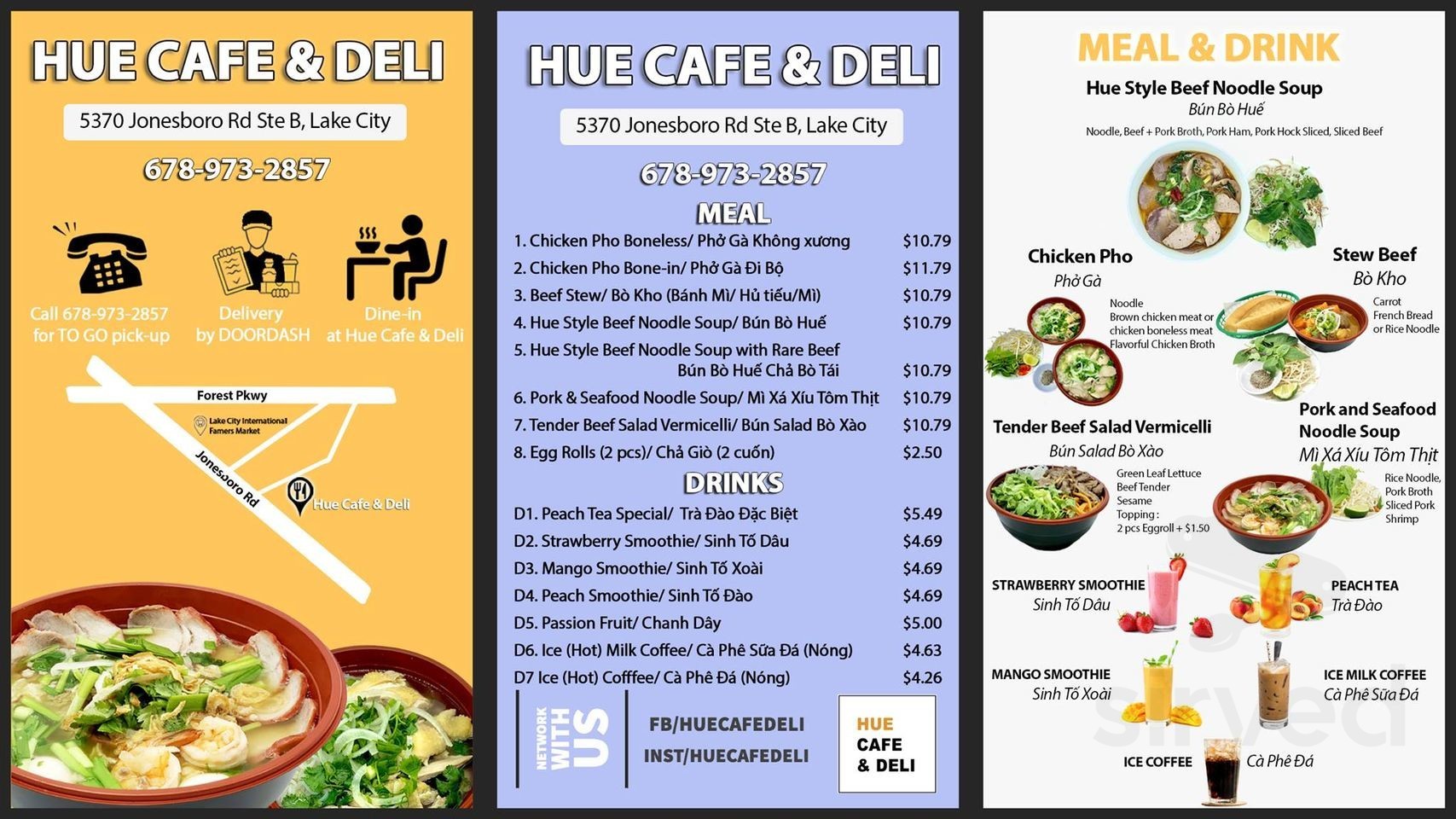 Hue Cafe and Deli menu in Lake City, Georgia, USA