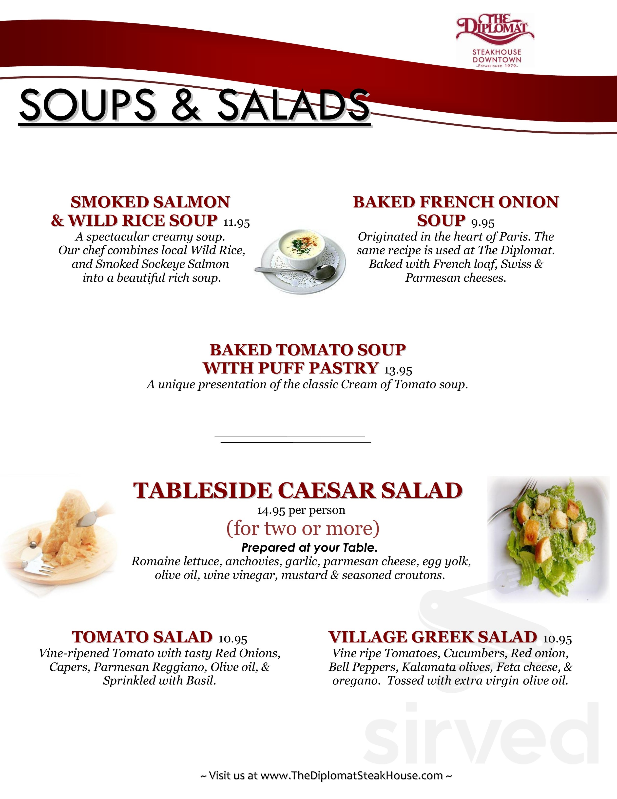 The Diplomat Steakhouse menu in Regina, Saskatchewan, Canada