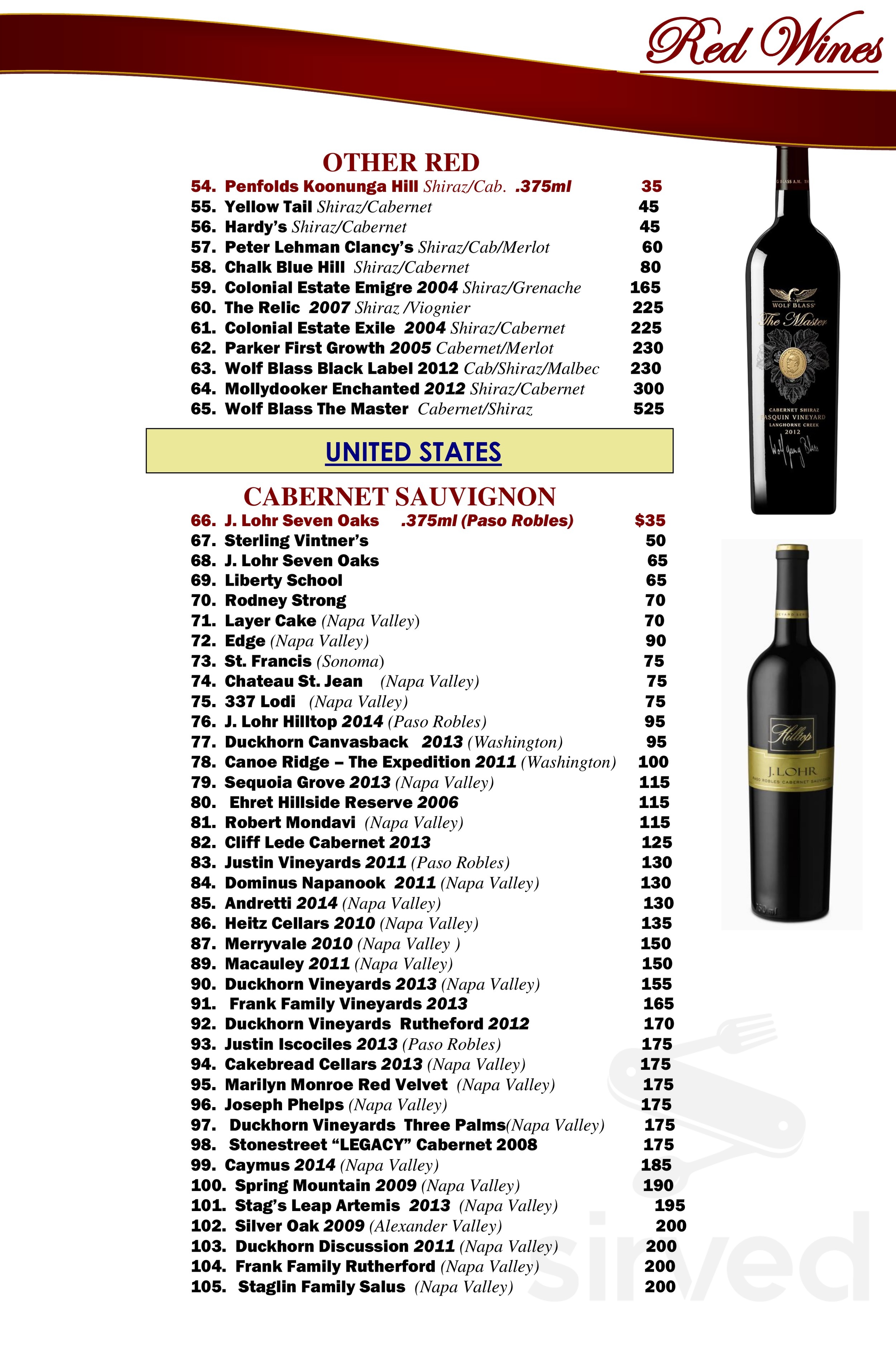 The Diplomat Steakhouse menu in Regina, Saskatchewan, Canada