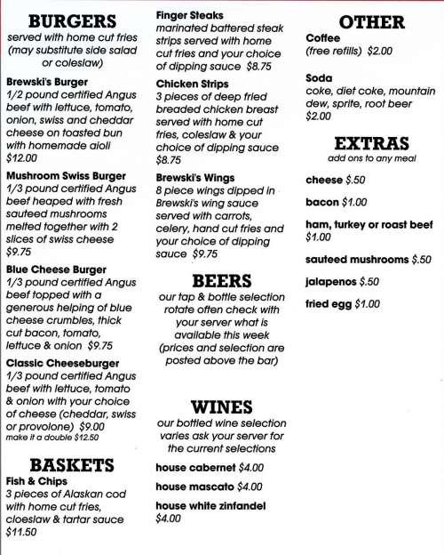 LJ Brewskis menu in Union, Oregon, USA
