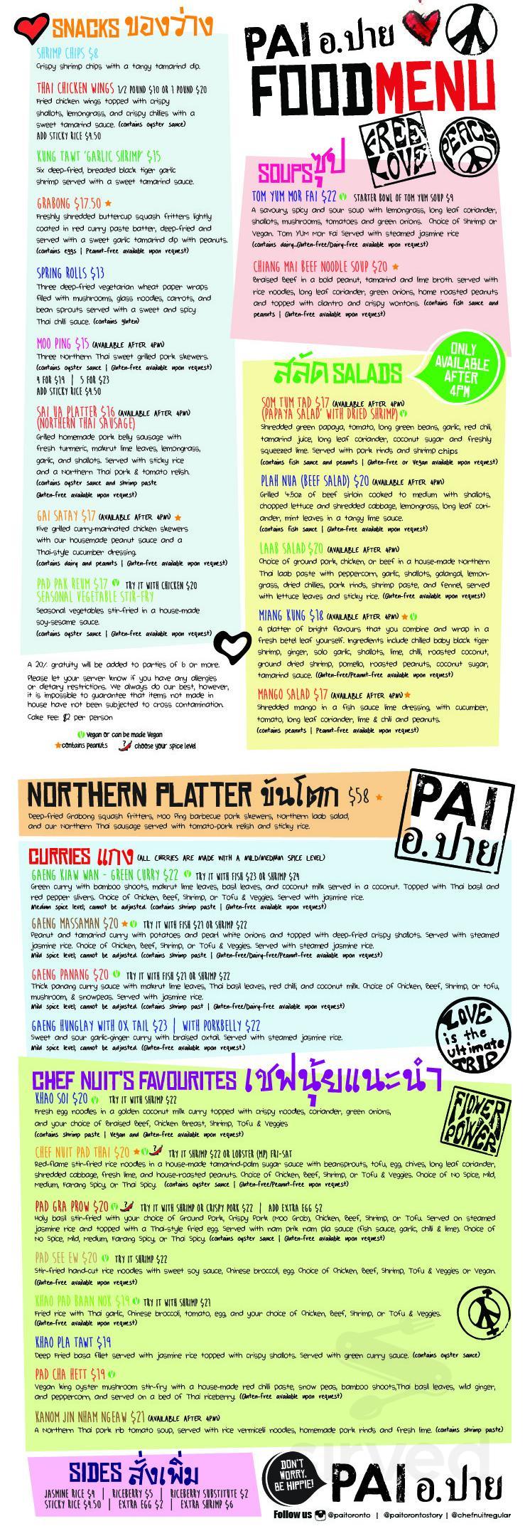 PAI Uptown menu in Toronto, Ontario, Canada