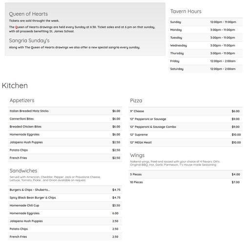 Otts Tavern menu in Millstadt, Illinois, USA