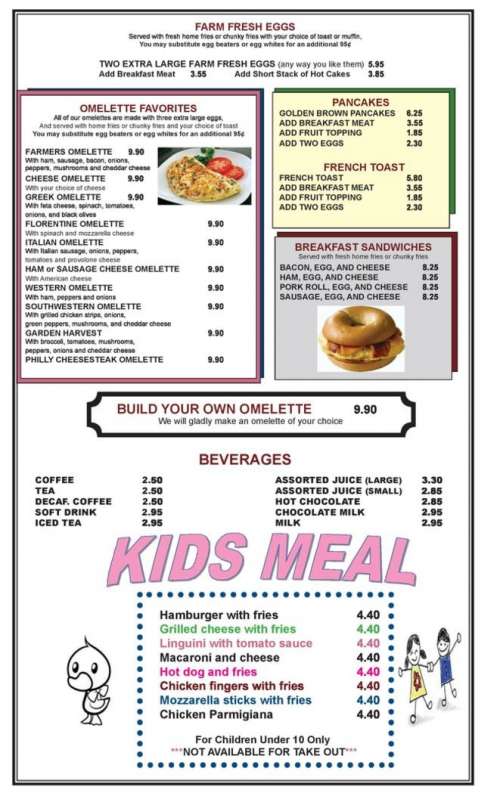 Golden Dawn Diner menu in Hamilton Township, New Jersey, USA