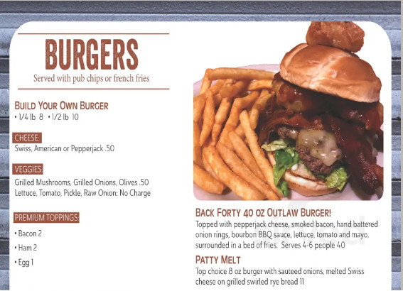 The Back Forty menus in Chesaning, Michigan, United States