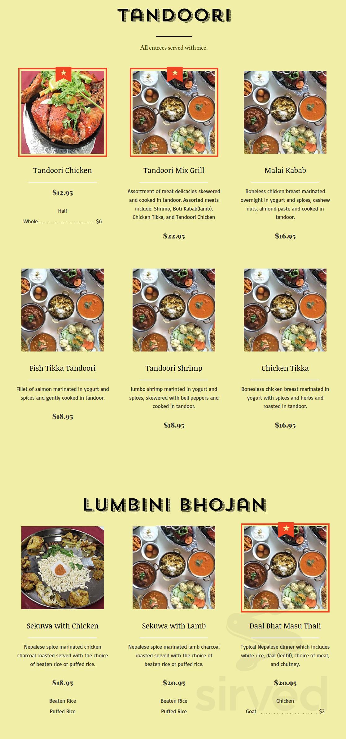 Lumbini Restaurant menu in Baltimore, Maryland, USA