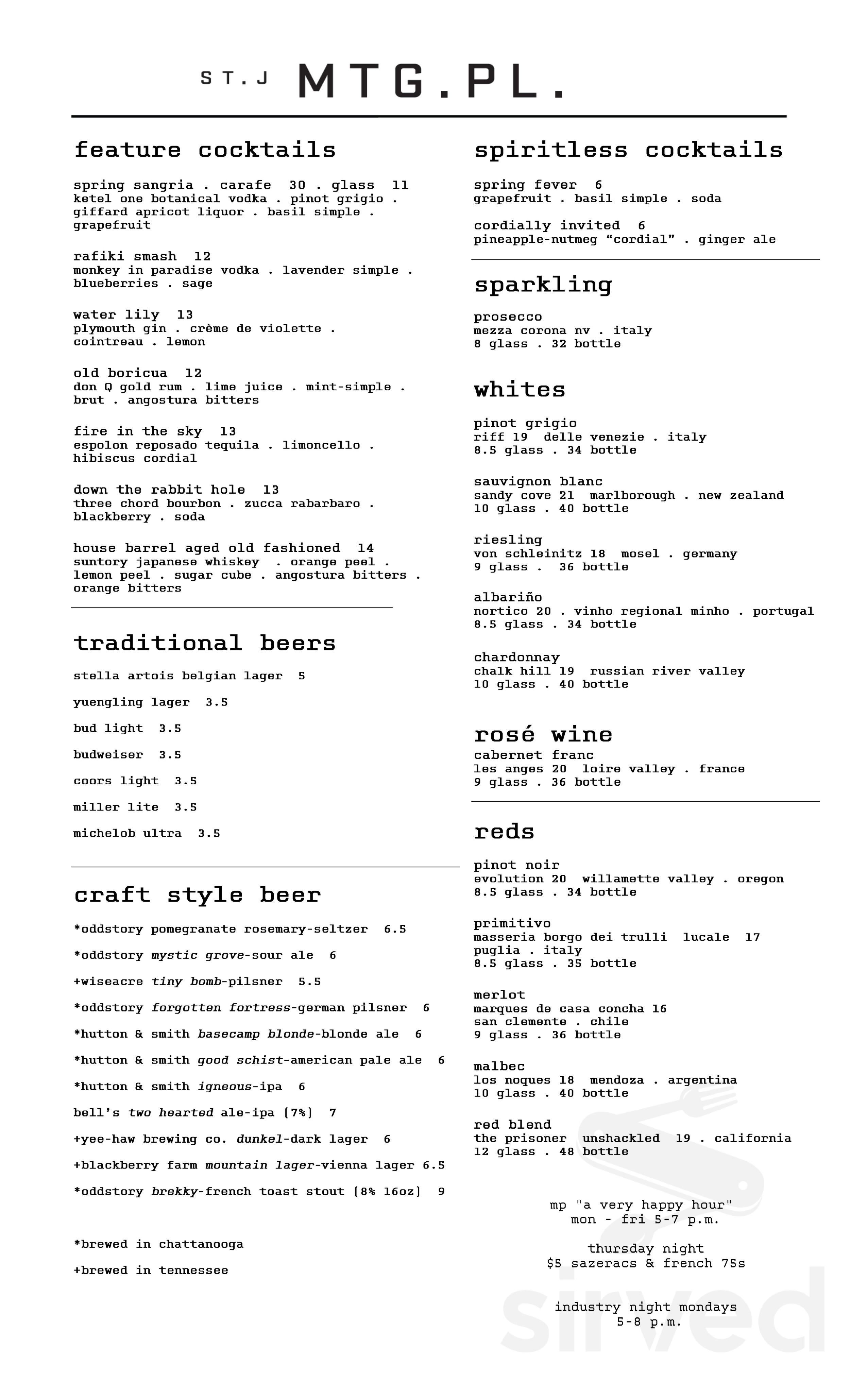 Meeting Place menu in Chattanooga, Tennessee, USA