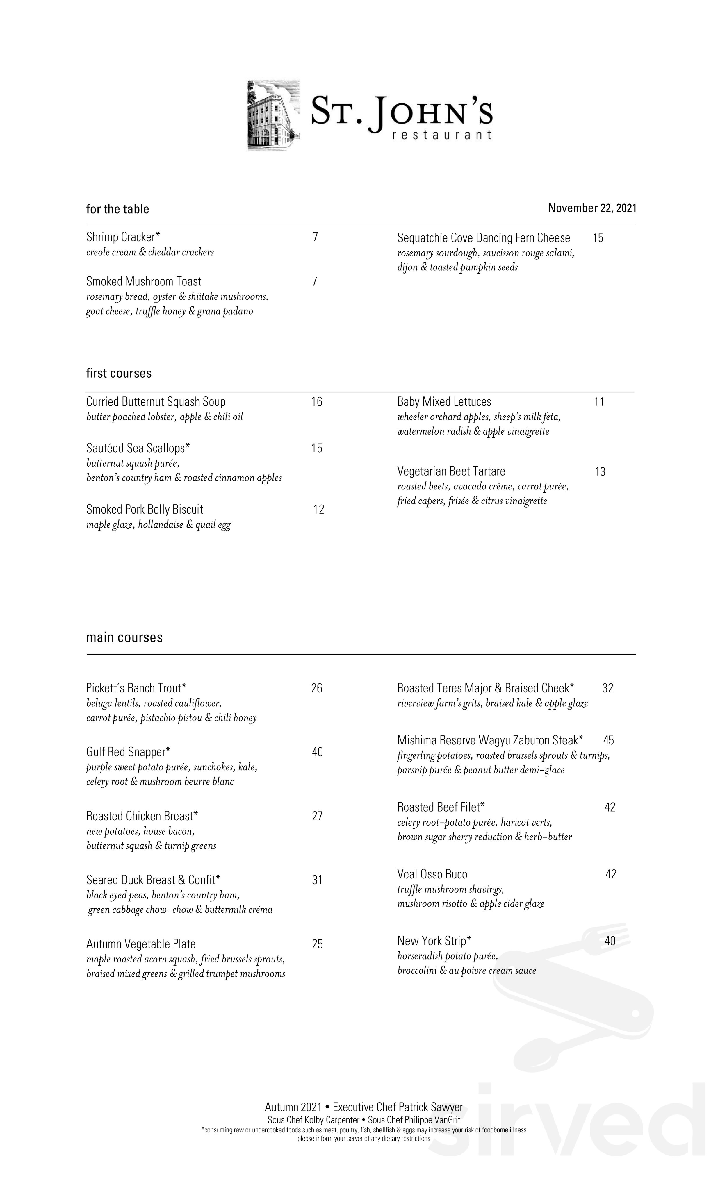 Menu - Chattanooga TN's St. John's Restaurant | Sirved