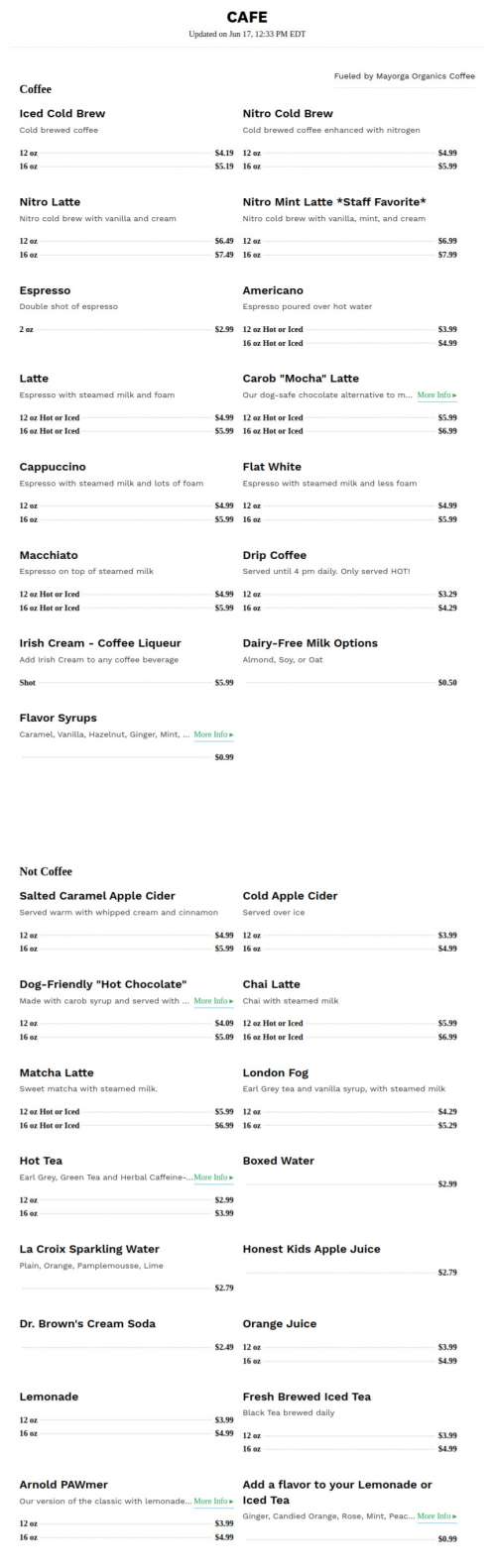 Bark Social menu in North Bethesda, Maryland, USA