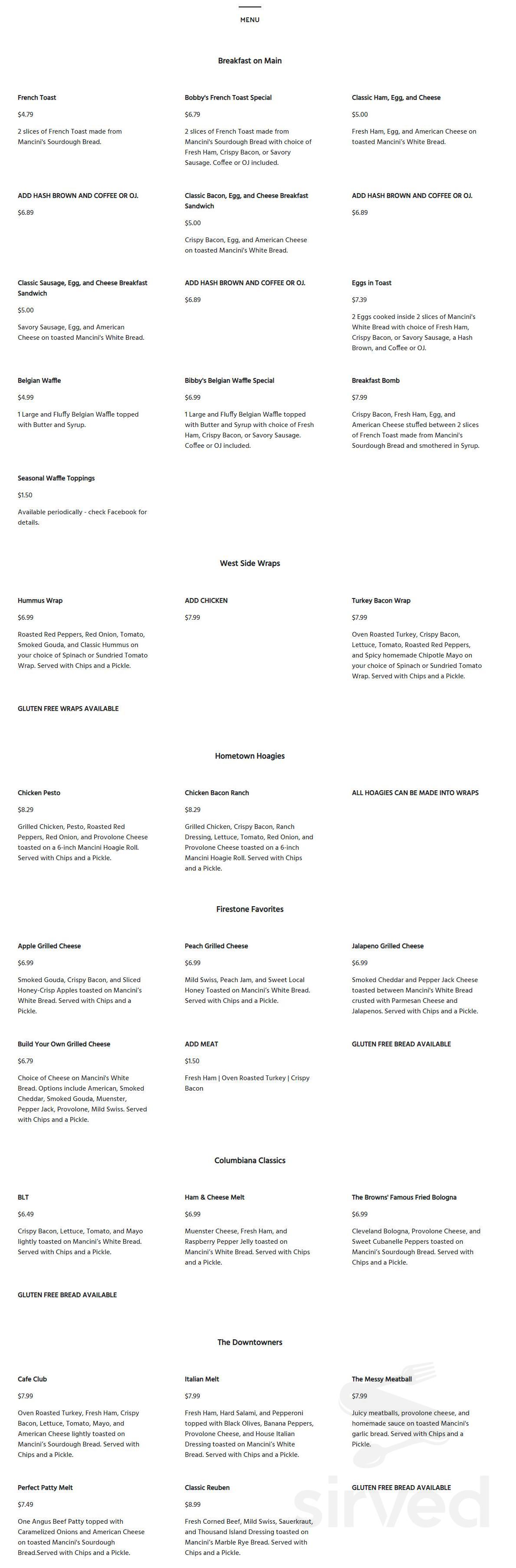 Carla's Corner Cafe menu in Columbiana, Ohio, USA