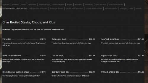 Middlesex Diner menu in Carlisle, Pennsylvania, USA