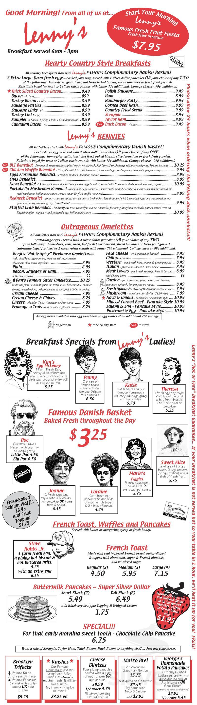 Lenny's Restaurant menu in Clearwater, Florida, USA