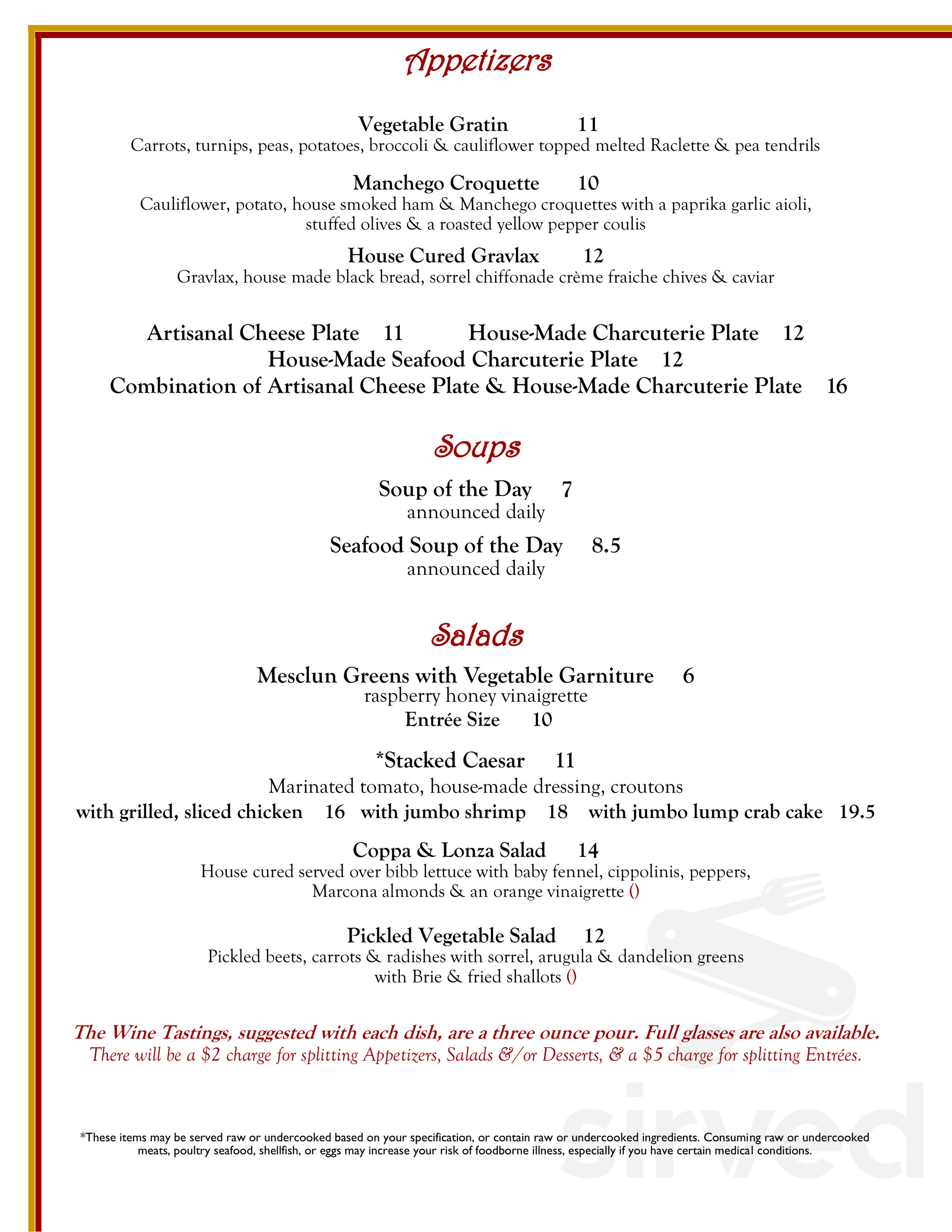 The Elkridge Furnace Inn menu in Elkridge, Maryland, USA