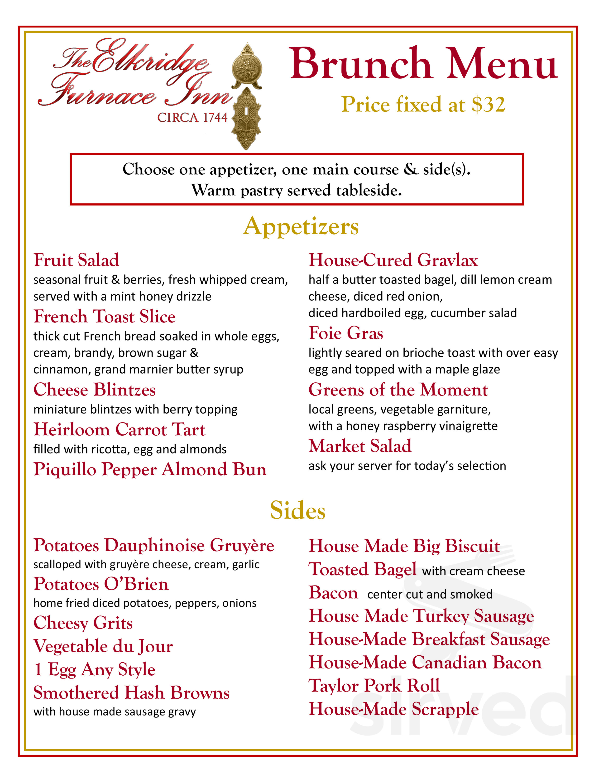 The Elkridge Furnace Inn menu in Elkridge, Maryland, USA