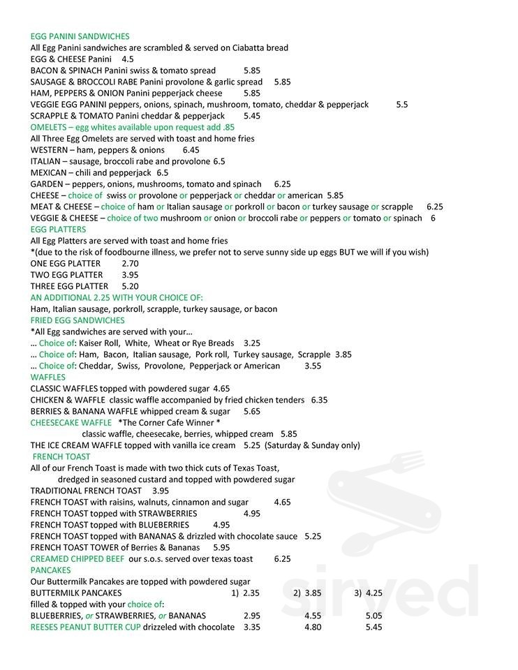 Menu - Richboro PA's 232 Corner Cafe | Sirved