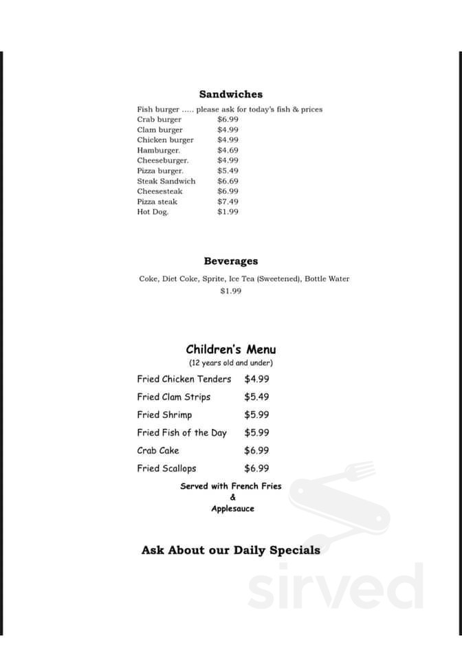 Smitty's Clam Bar menu in Somers Point, New Jersey, USA