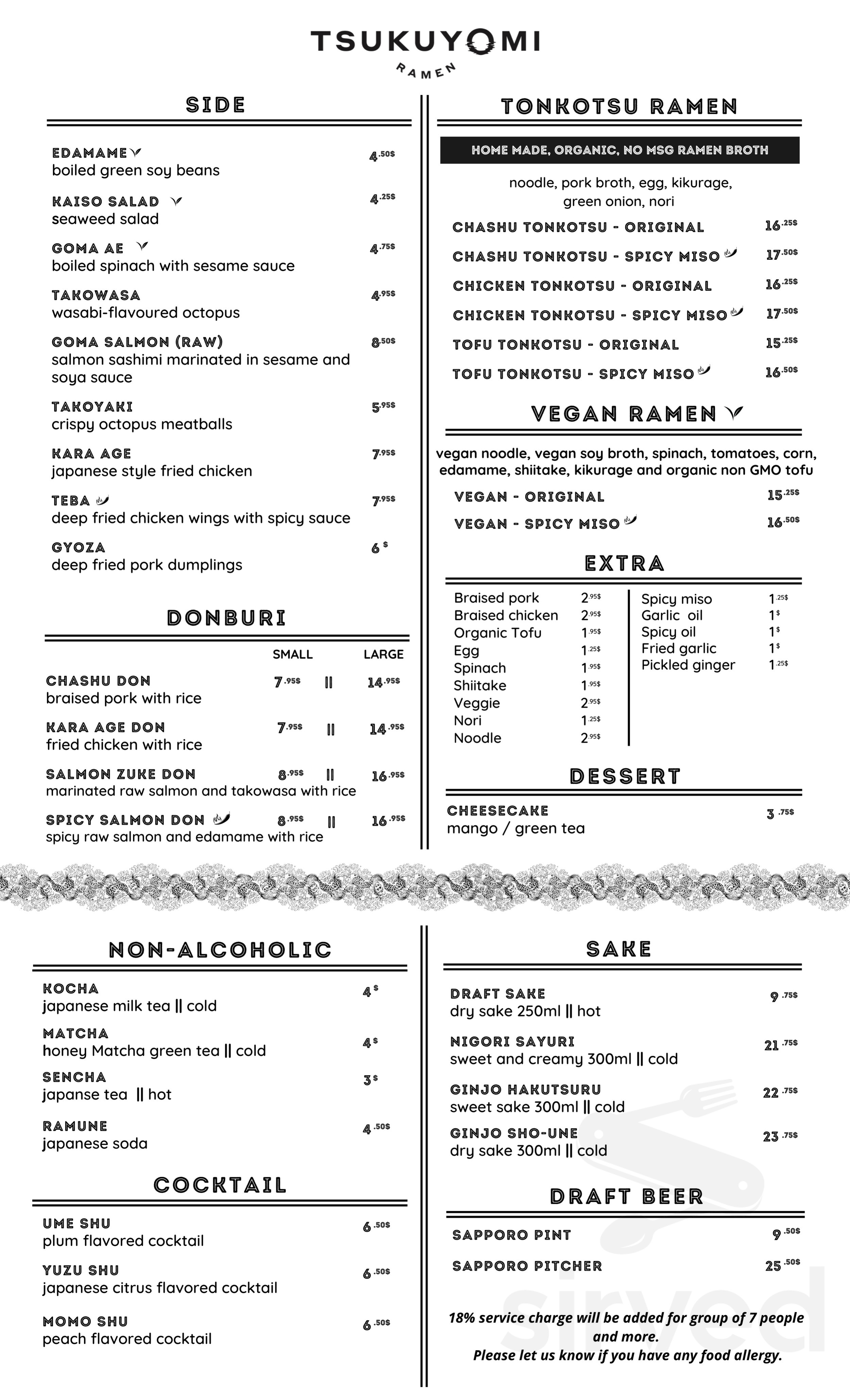 Menu - Montréal QC's Tsukuyomi Ramen | Sirved
