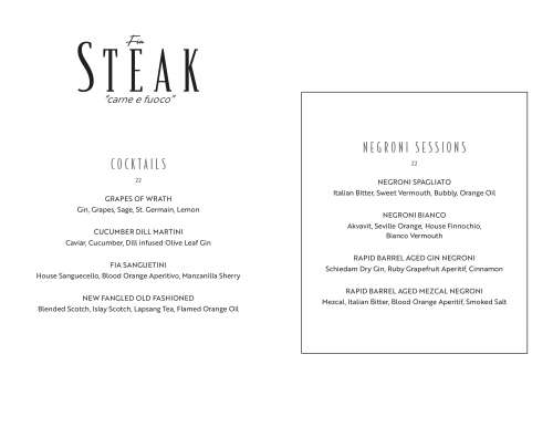 Fia Steak menu in Santa Monica, California, USA