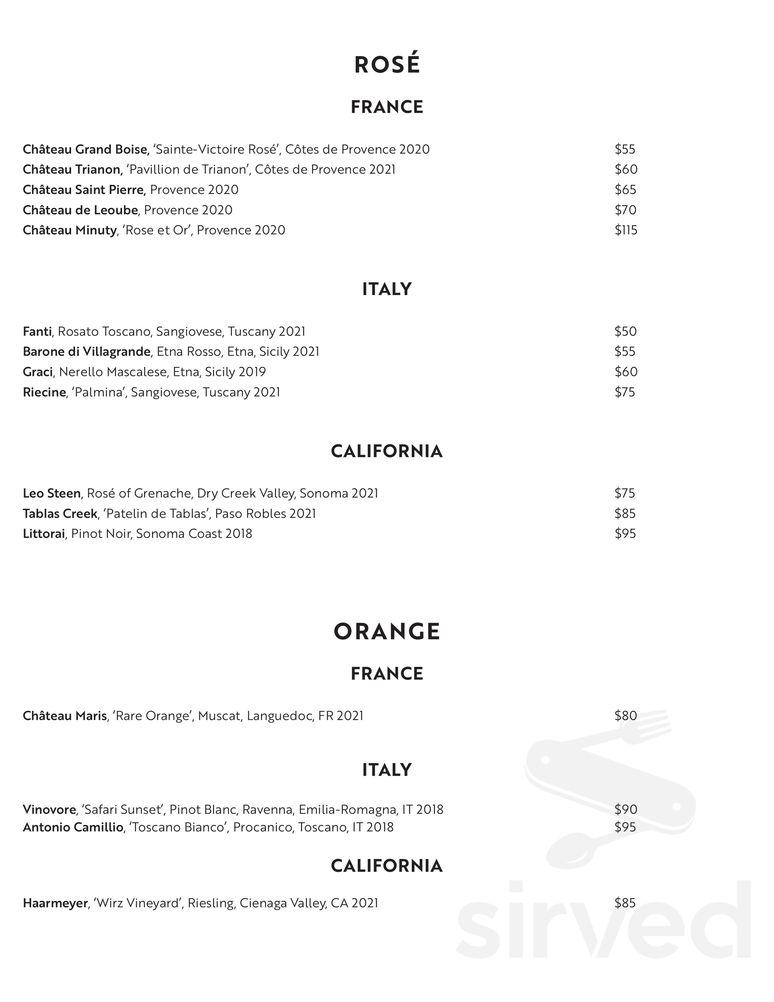 Fia Steak menu in Santa Monica, California, USA