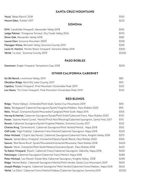 Fia Steak menu in Santa Monica, California, USA