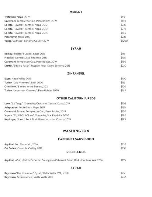 Fia Steak menu in Santa Monica, California, USA