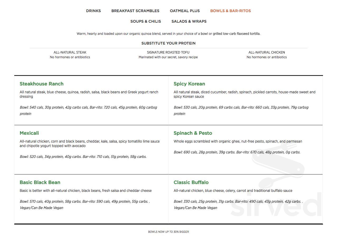 Menu - Chicago IL's Protein Bar & Kitchen | Sirved