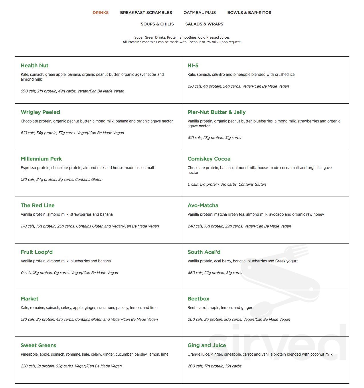 Menu - Chicago IL's Protein Bar & Kitchen | Sirved