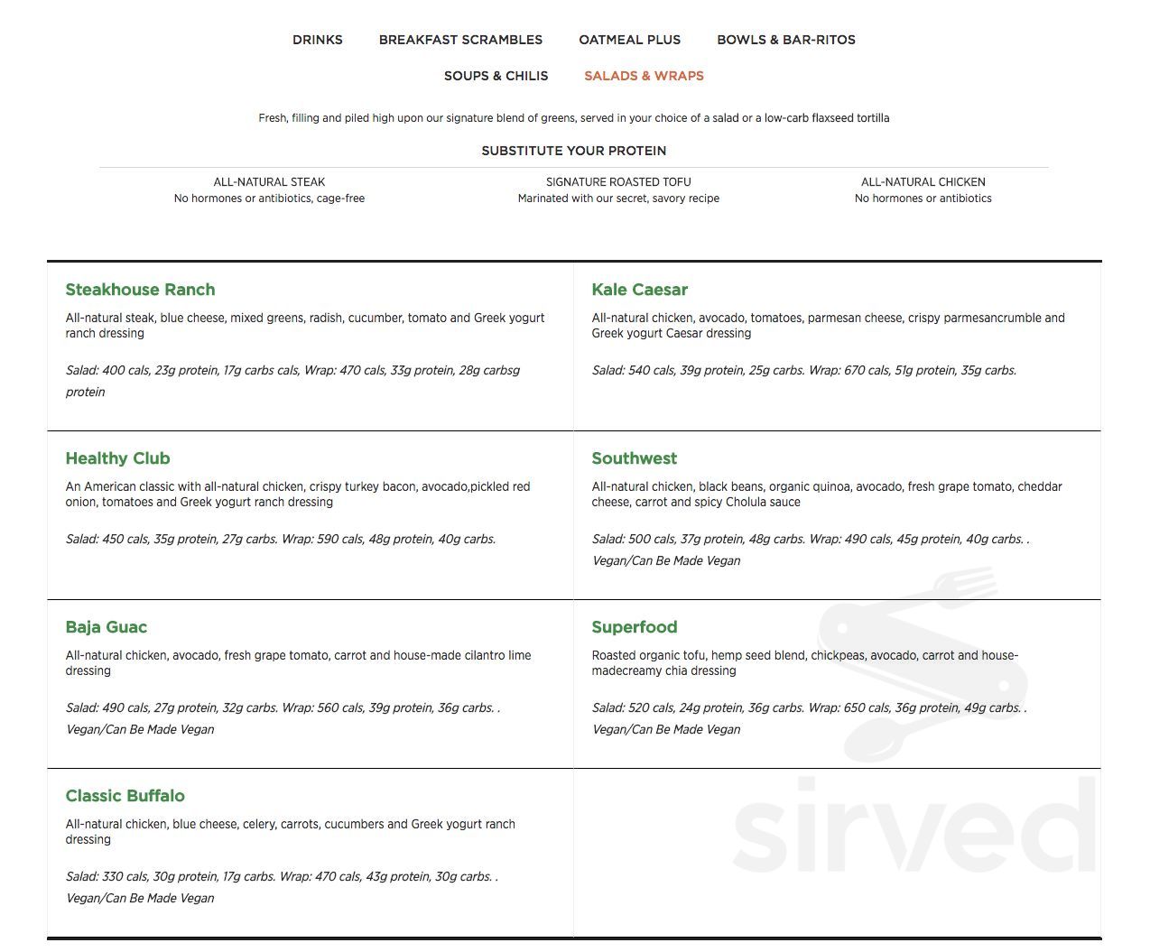 Menu - Chicago IL's Protein Bar & Kitchen | Sirved