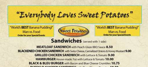 Menu for Sweet Potatoes Kitchen in Savannah, GA | Sirved