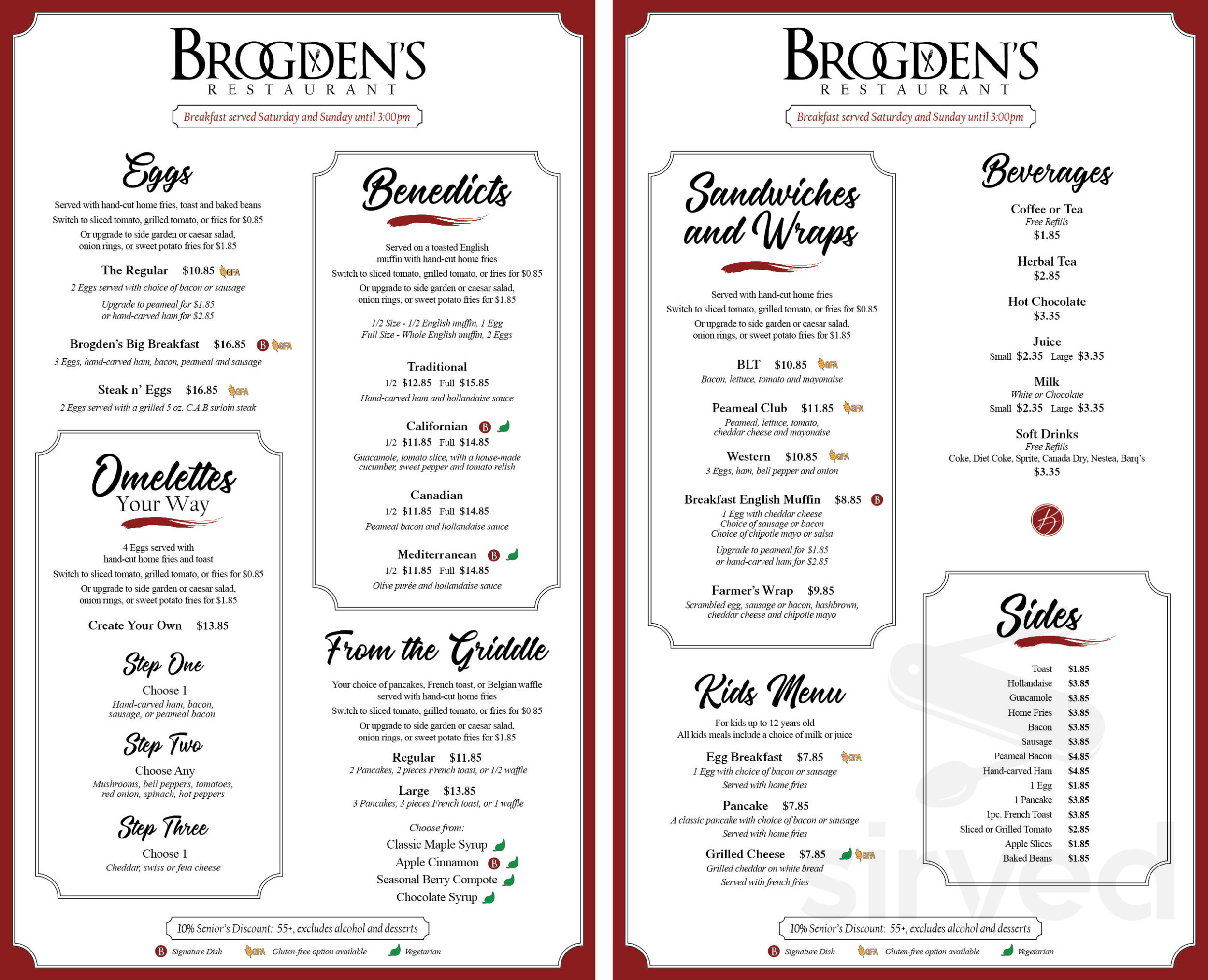 Menu for Brogden's Restaurant in Waterdown, ON | Sirved