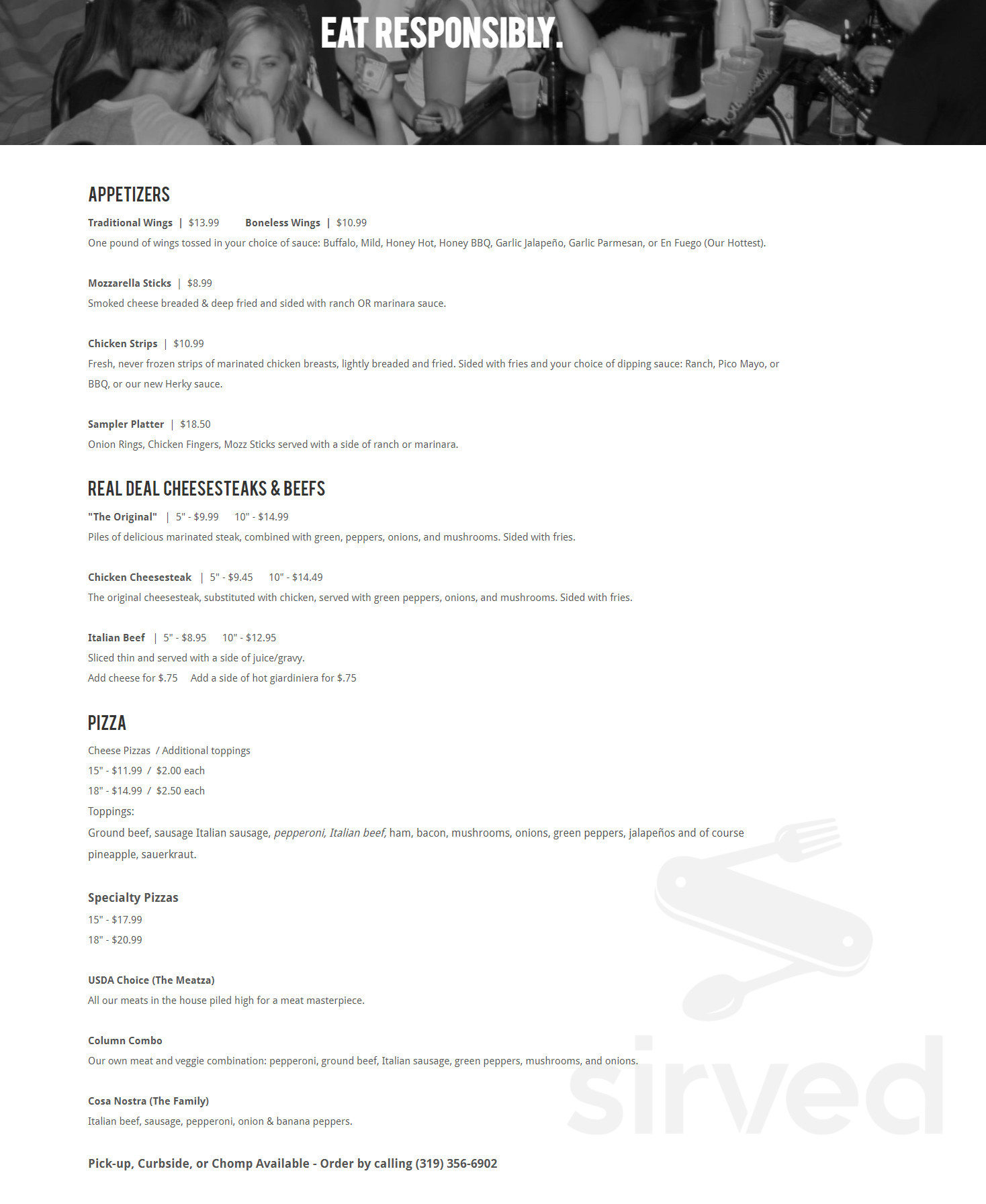 Sports Column menu in Iowa City, Iowa, USA