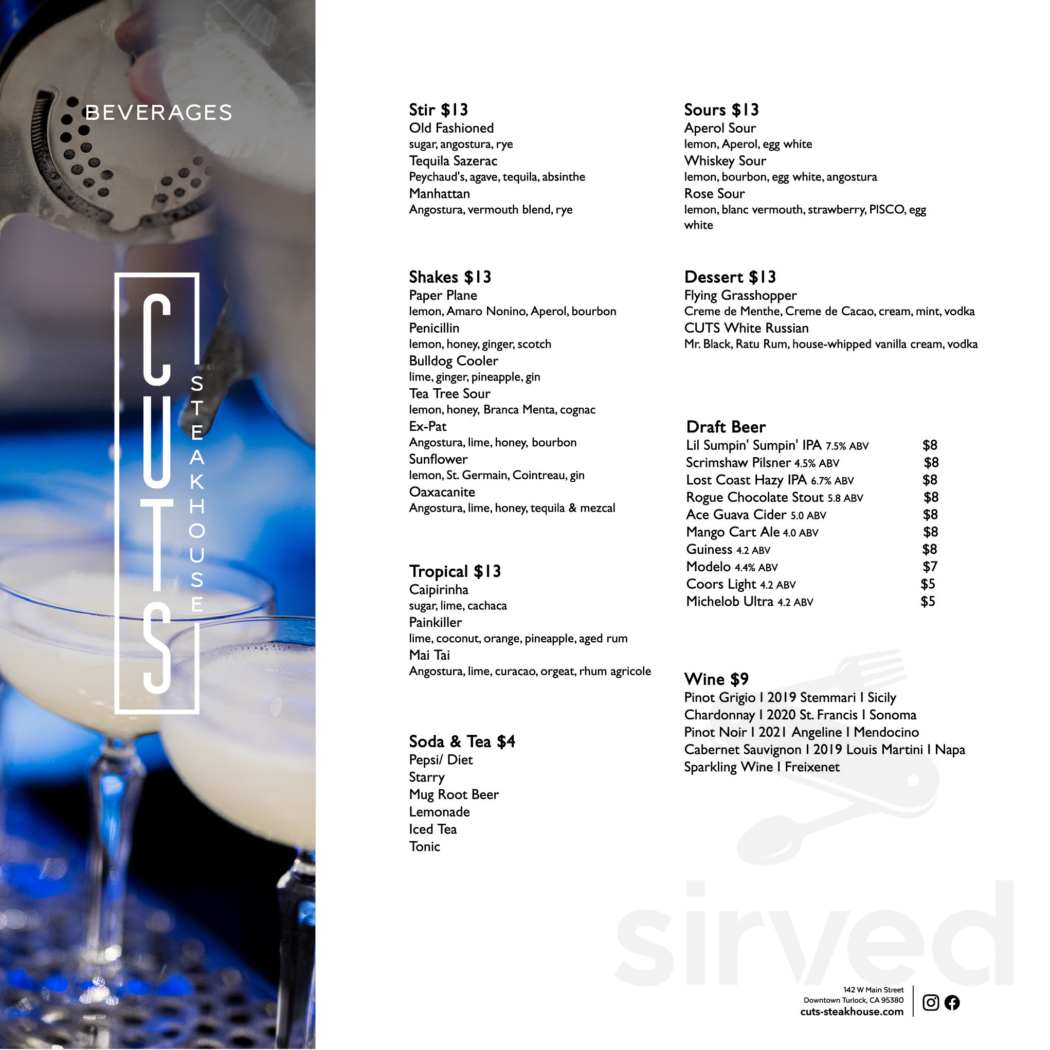 Cuts Steakhouse menu in Turlock, California, USA