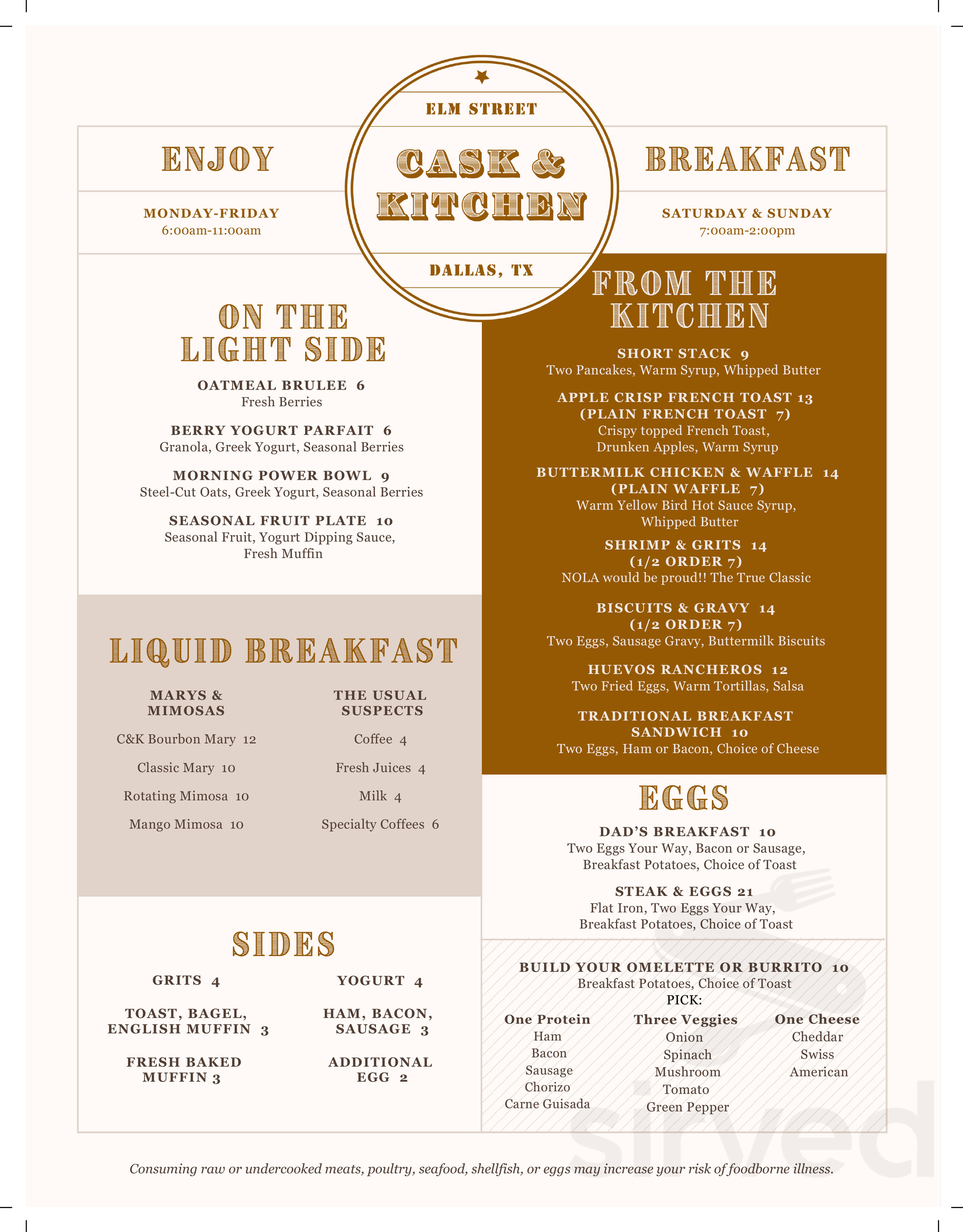 Elm Street Cask & Kitchen menu in Dallas, Texas, USA