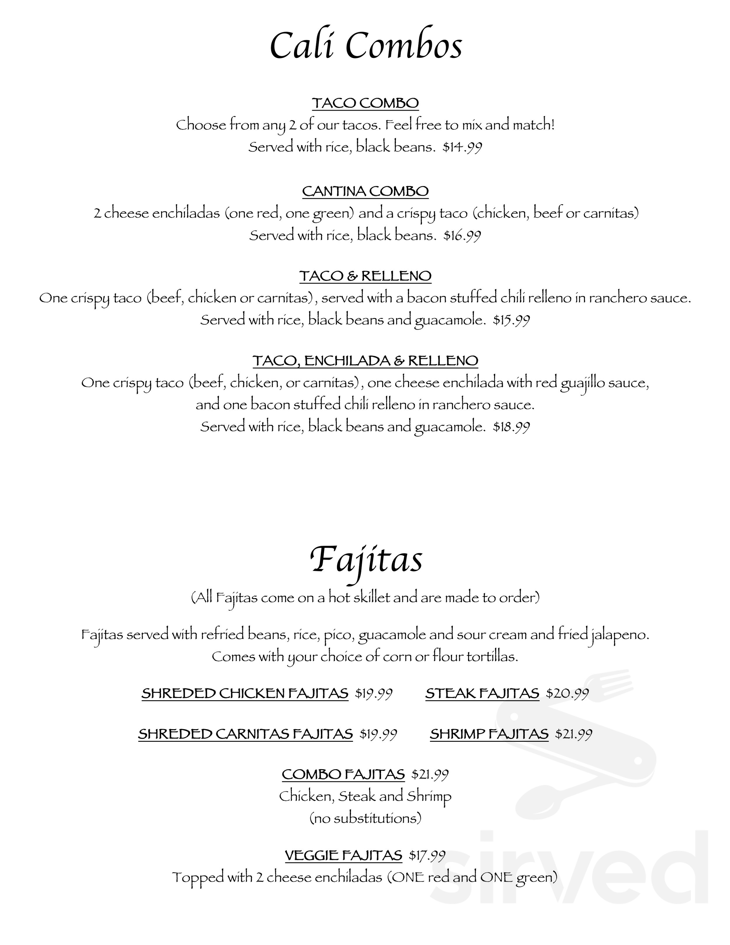 Menu - Dana Point CA's Cali Costa Restaurant & Cantina | Sirved