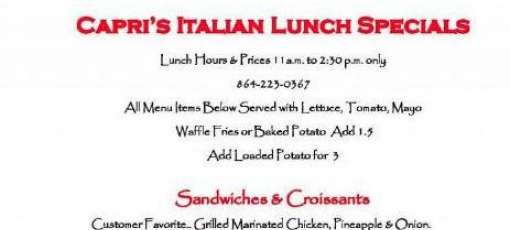 Menu for Capri's Italian in Greenwood, SC | Sirved