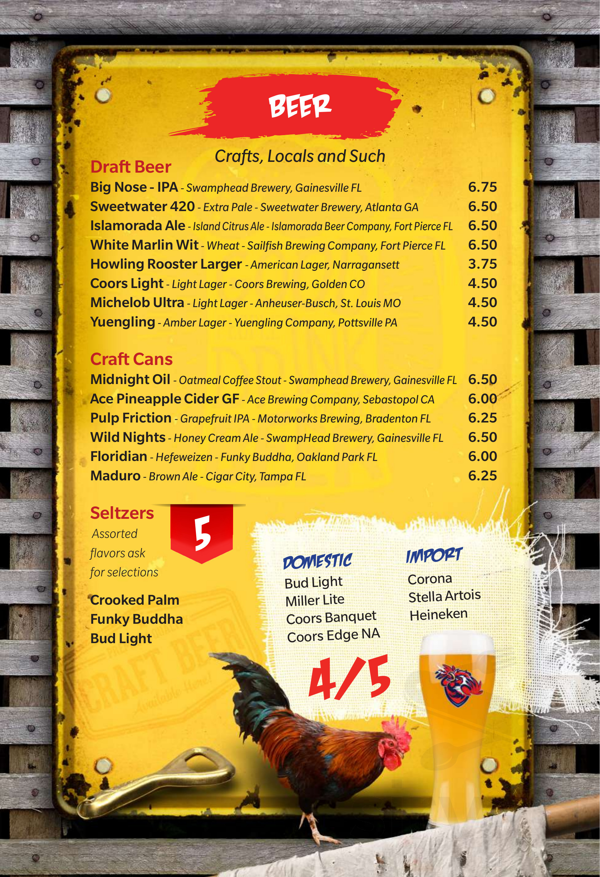 Menu - Port St. Lucie FL's The Howling Rooster Pub & Grub | Sirved
