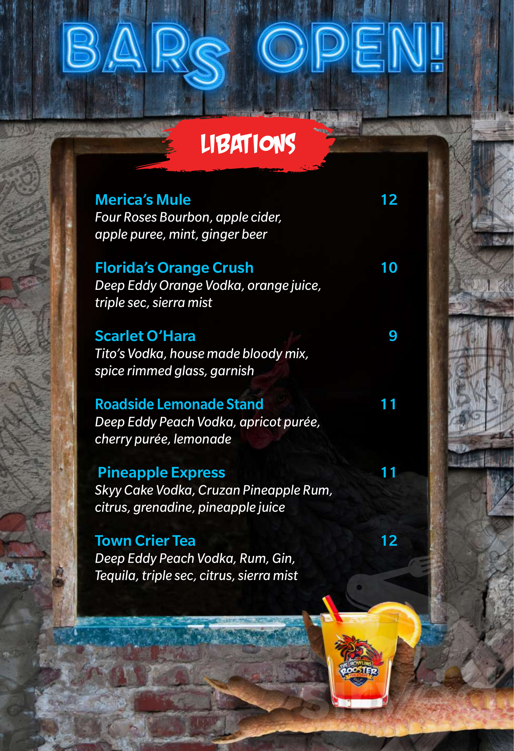 Menu - Port St. Lucie FL's The Howling Rooster Pub & Grub | Sirved