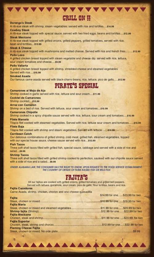 Margaronas Cantina Mexican Resturant menu in Anniston, Alabama, USA