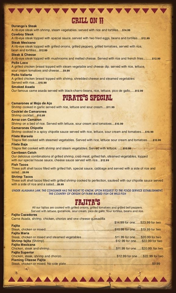 Margaronas Cantina Mexican Resturant menu in Anniston, Alabama, USA