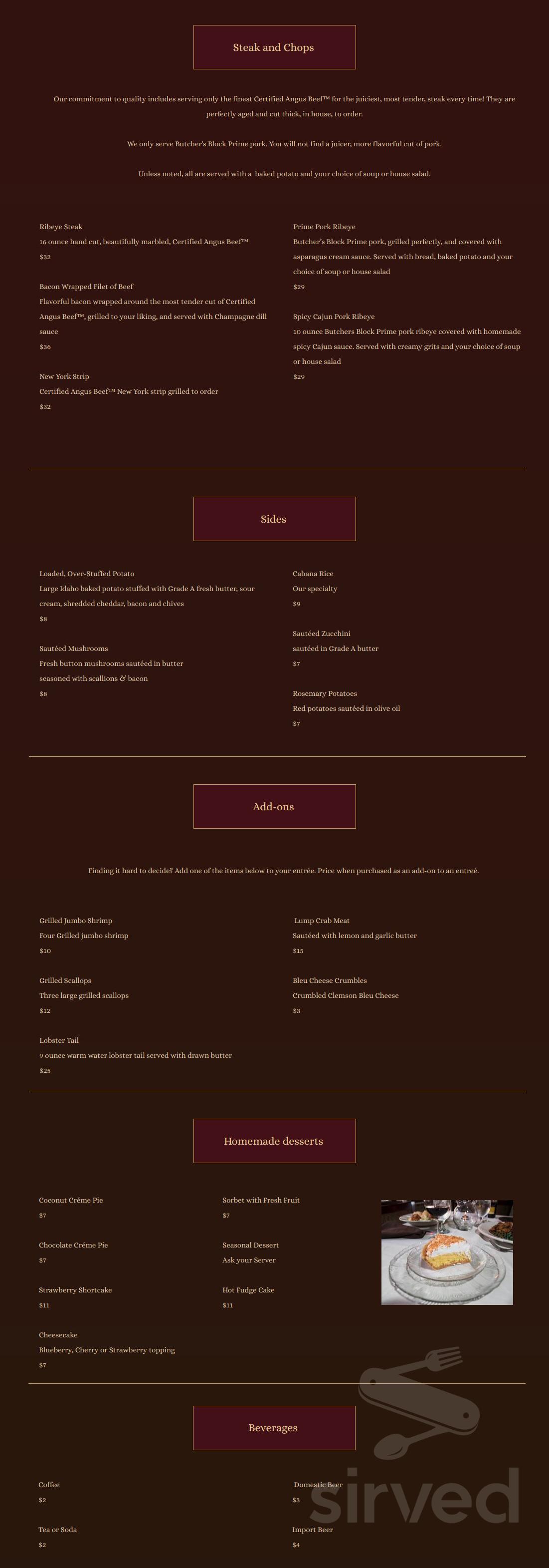 Menu - Newberry SC's Cabana Cafe | Sirved
