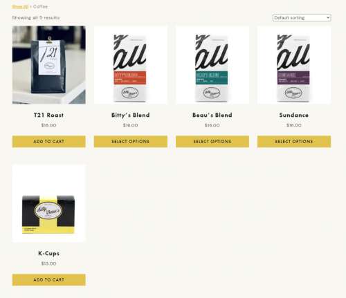 Bitty & Beau's Coffee menu in Houston, Texas, USA